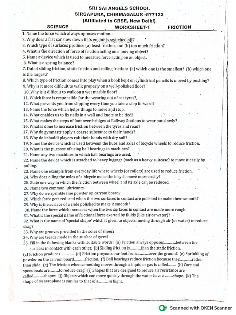 Physics - FRICTION Worksheet | PDF