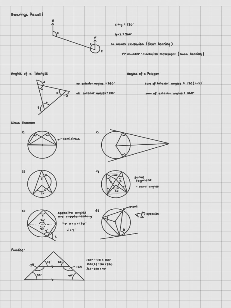 Math Review Q1 (Circle Theorem & Bearings) | PDF