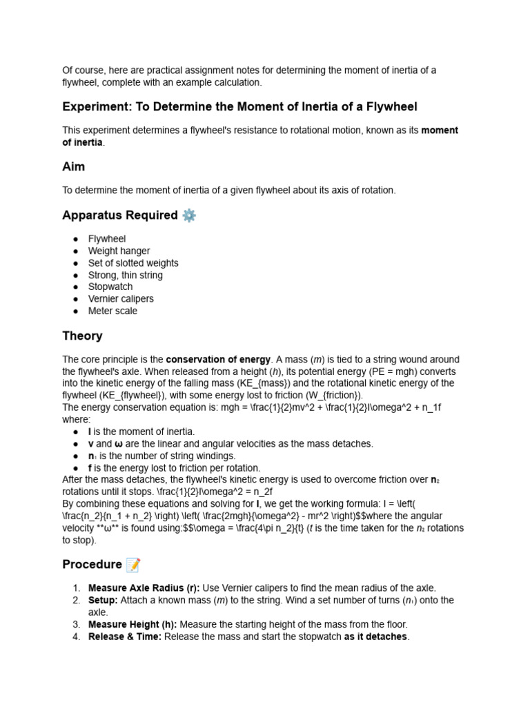 Moment of Inertia of a Flywheel Experiment | PDF | Kinetic Energy | Inertia