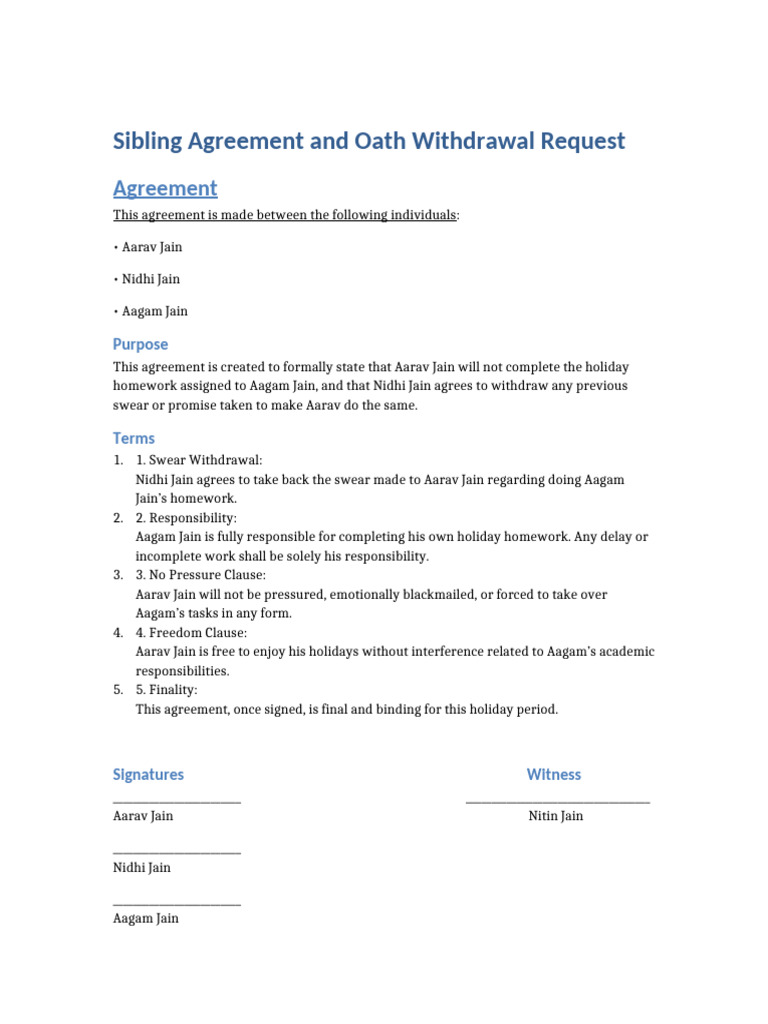 Sibling Agreement Aarav Jain | PDF