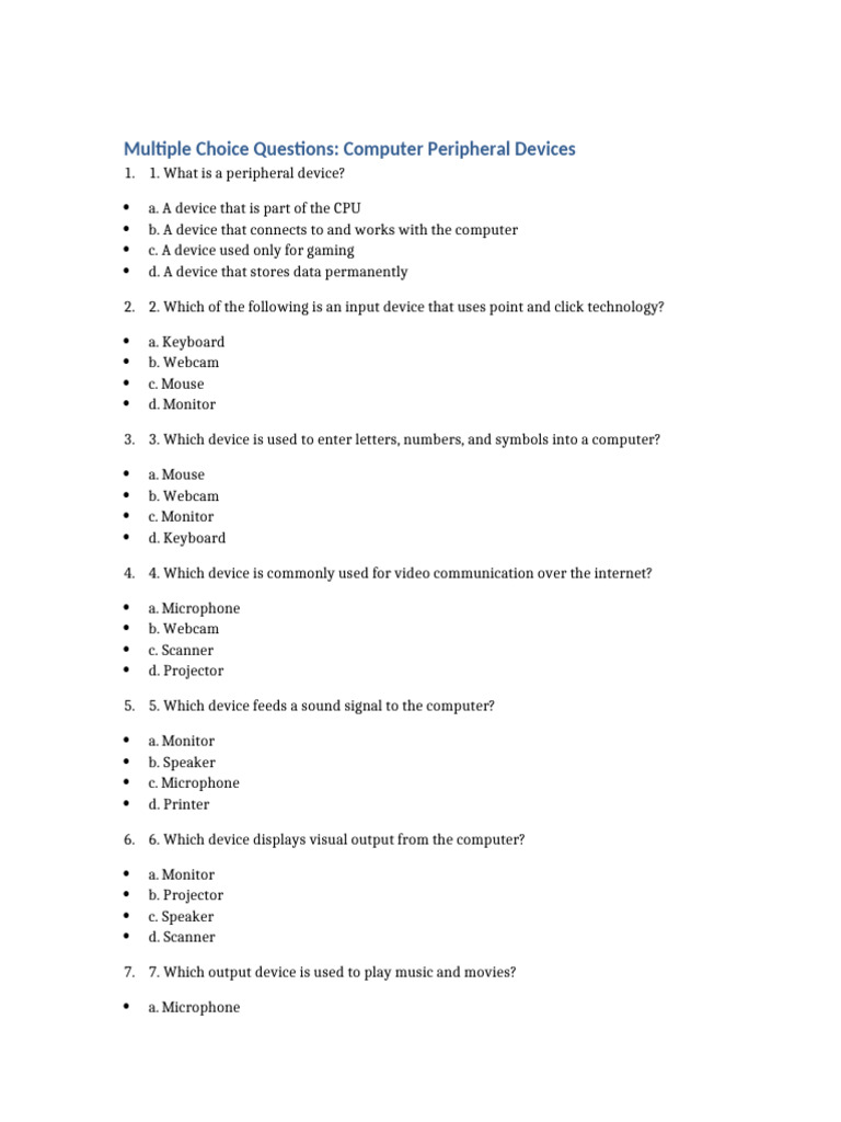 Computer Peripheral Devices Questions | PDF