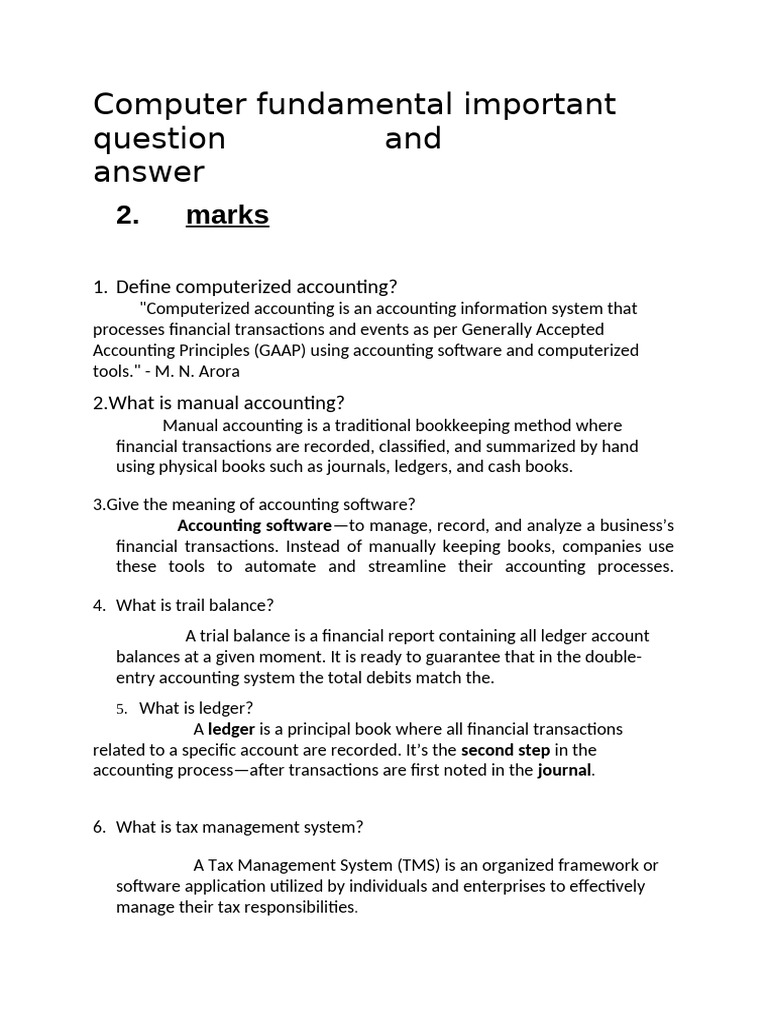 Computer Fundamental Question With Answer | PDF | Accounting | Computer Security