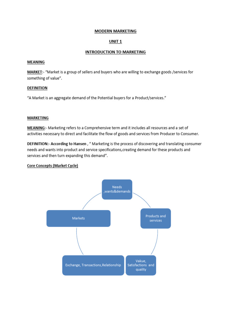 Modern Marketing Unit 1 Notes | PDF | Marketing | Sales