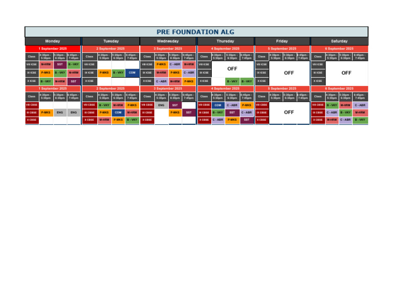 Pre Foundation Schedule - 1 Sept | PDF