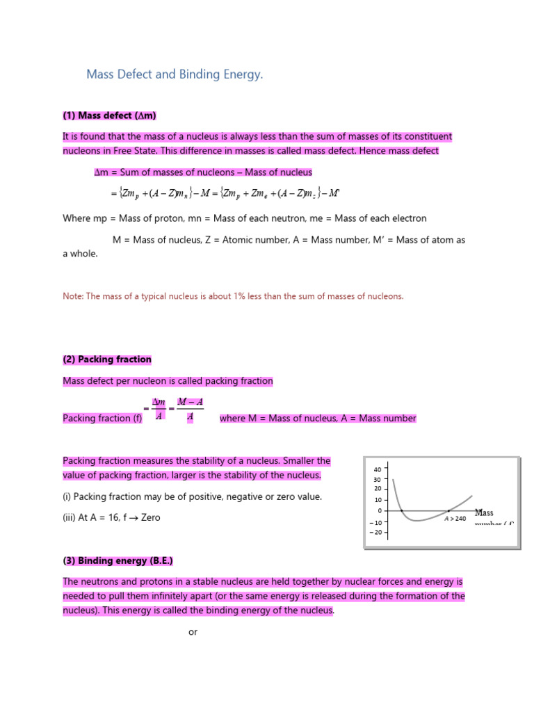 3 JEE Physics Modern Physics Nuclear Physics Mass Defect and Binding Energy | PDF | Atomic ...