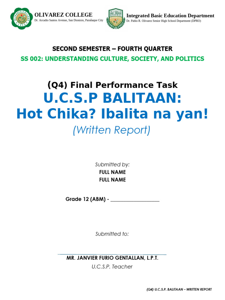 U.C.S.P. Balitaan Written Report | PDF