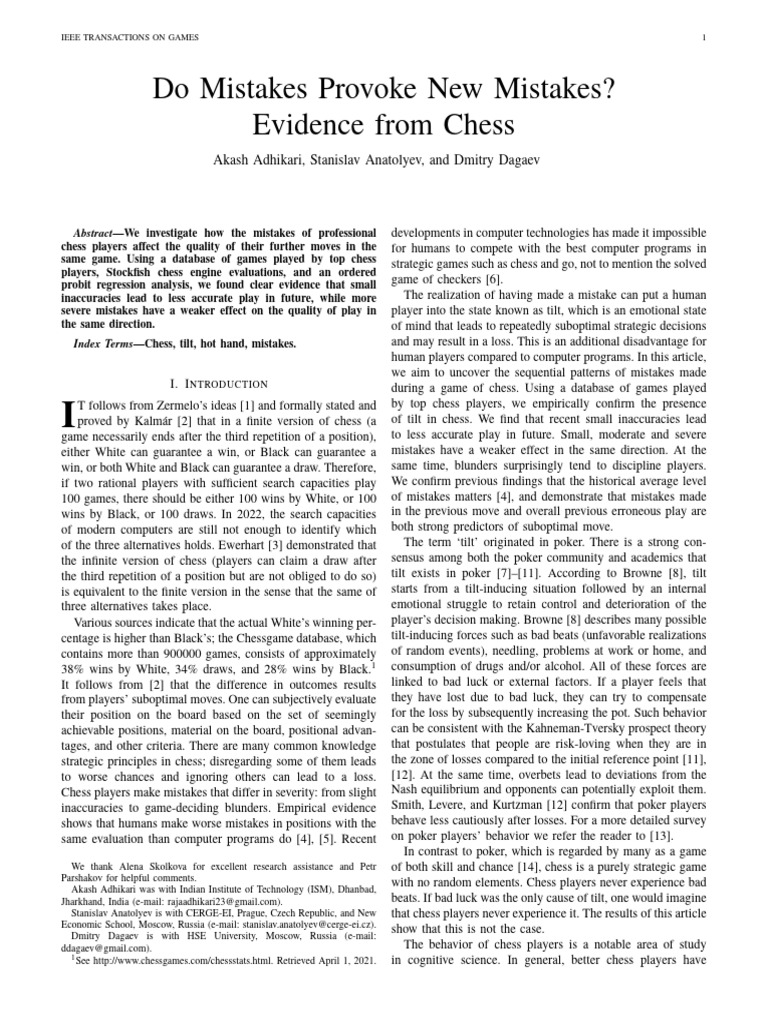 Do Mistakes Provoke New Mistakes Evidence | PDF | Chess | Traditional ...