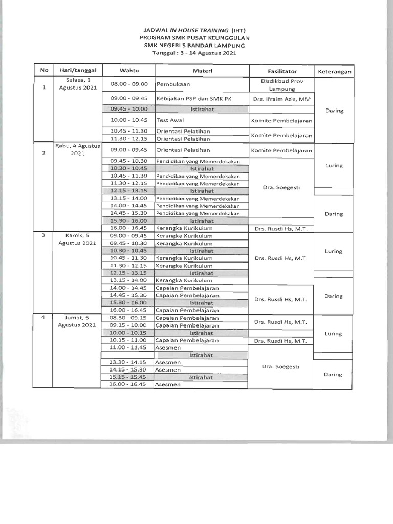 Jadwal IHT Ok | PDF