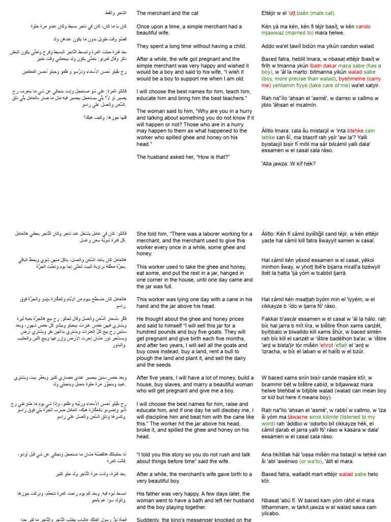 The Merchant and The Cat (Levantine, Lebanese Short Story) | PDF