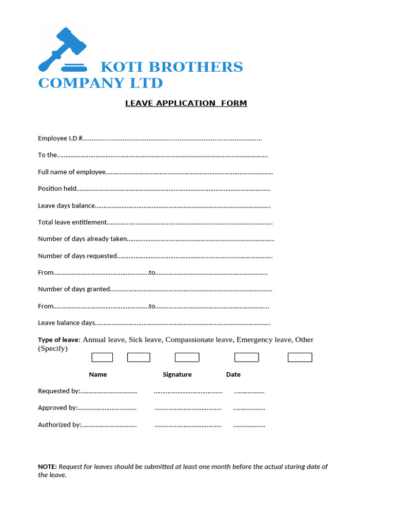 Koti Brothers Leave Application Form | PDF