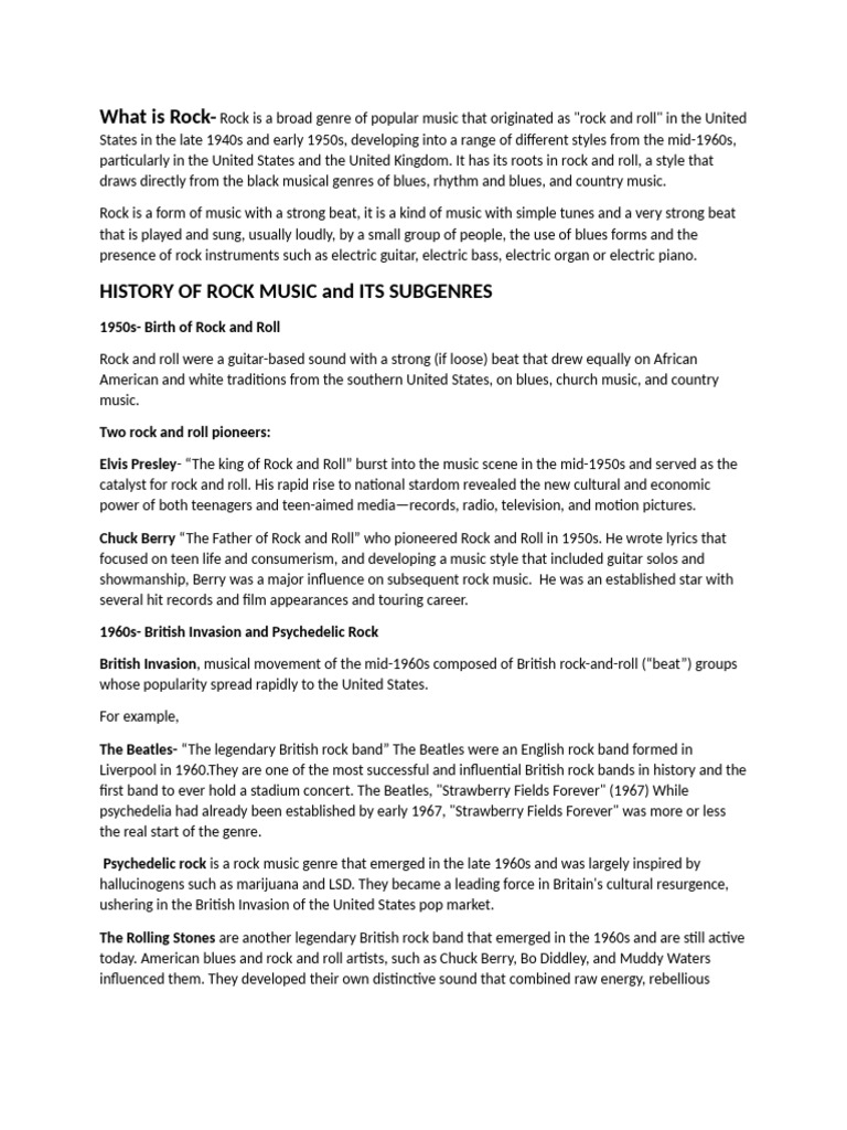 History and Evolution of Rock Music | PDF | Rock Music | Rock And Roll
