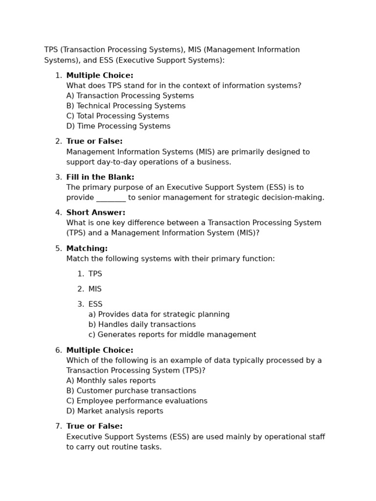 TPS, MIs, ESS Questions | PDF