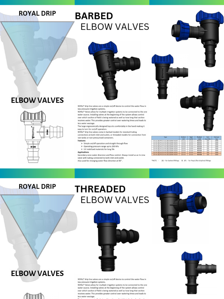 Royal Drip Elbow Valves Overview | PDF