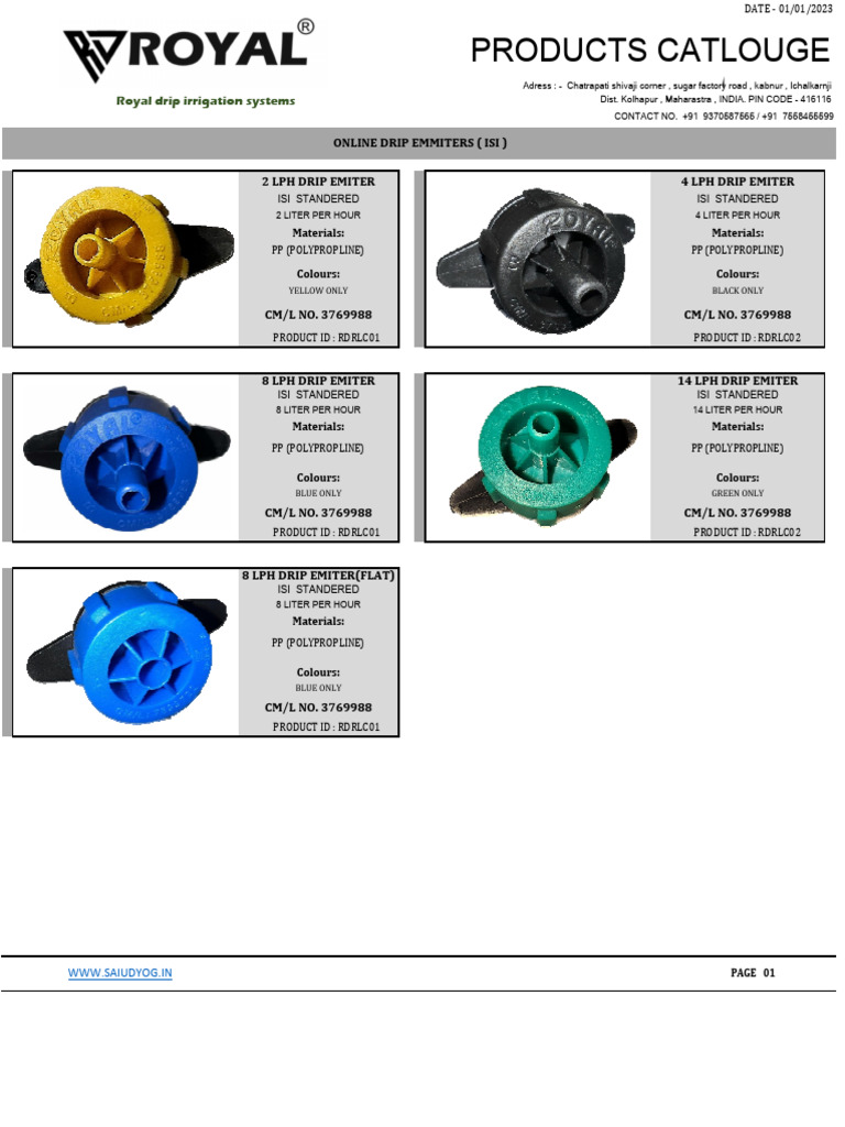 Royal Drip Irrigation Product Catalogue | PDF | Mechanical Engineering ...