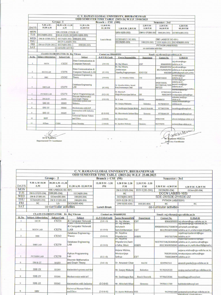 Revised Time Table CSE, ECE, Robotics, EE & EEE - 3rd 5th & 7th Sem | PDF