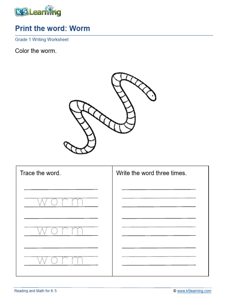 Grade 1 Writing: Worm Worksheet | PDF