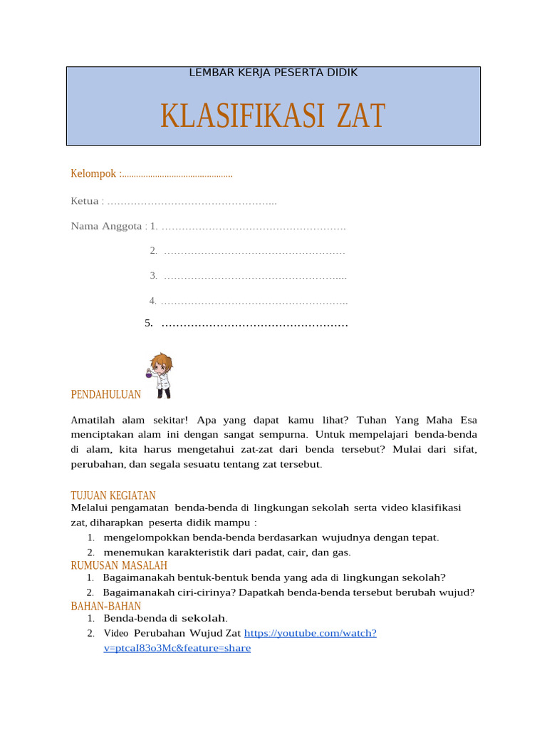 LKPD Klasifikasi Zat | PDF