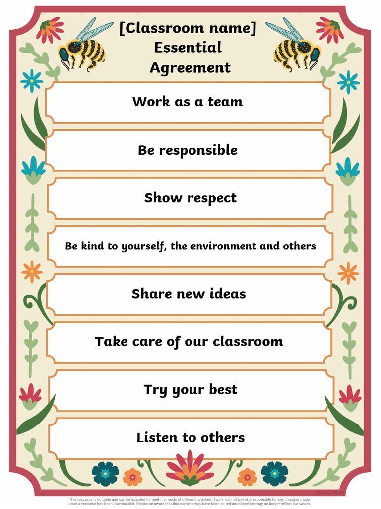 Au TF 1728535478 Bee Themed Editable Classroom Essential Agreement Ver 1 | PDF