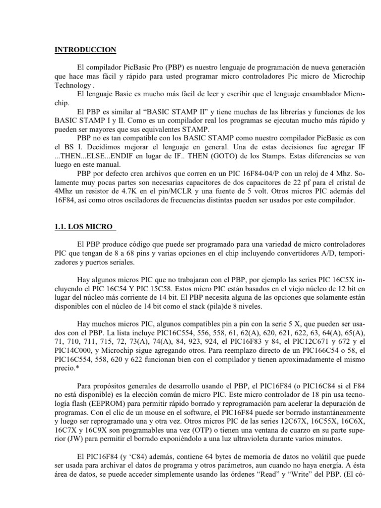 Picbasic Manual Español | PDF | Poco | Compilador