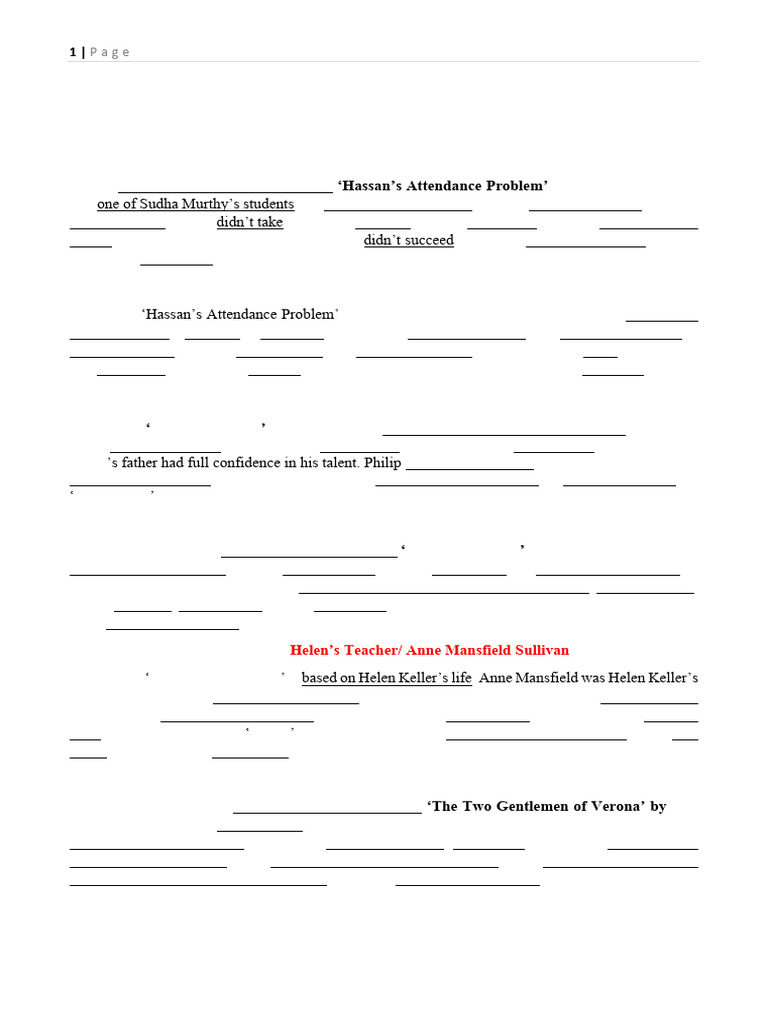 Xii Character Sketches & Central Ideas | PDF | Helen Keller
