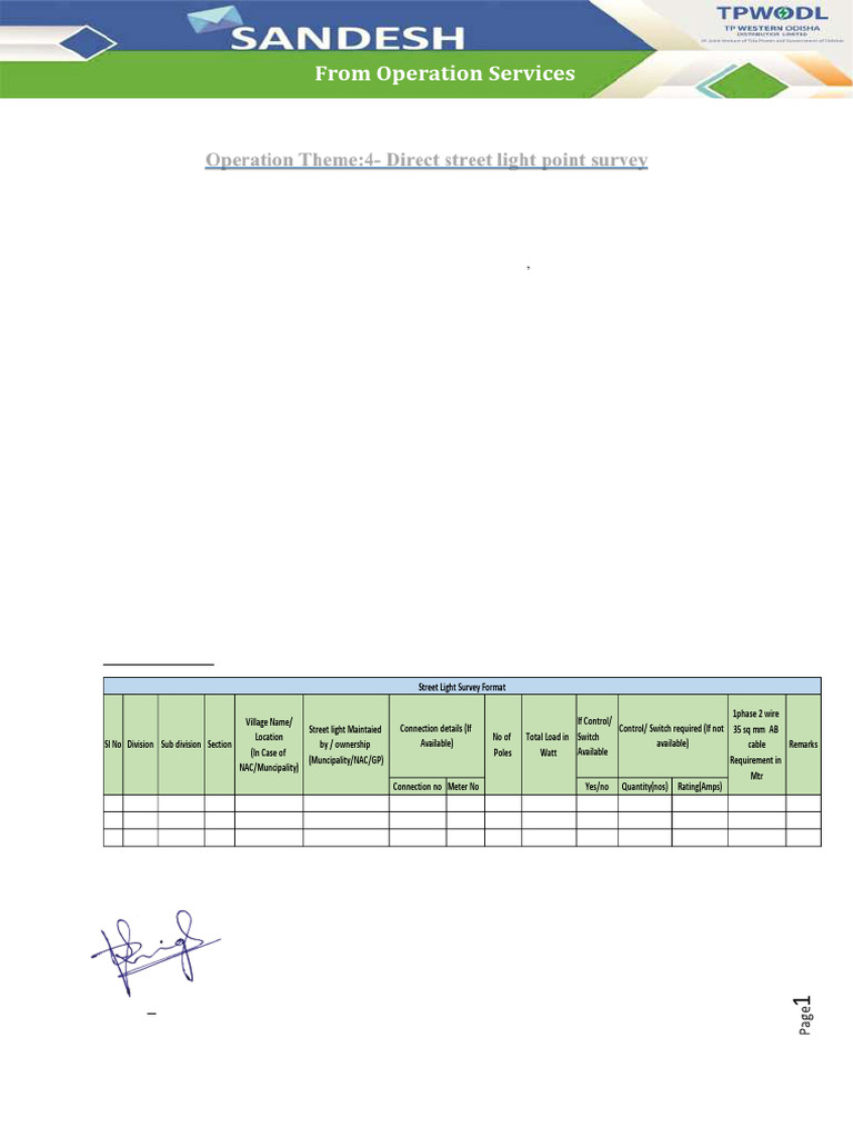 Operation Theme-4 - Street Light Survey Format | PDF