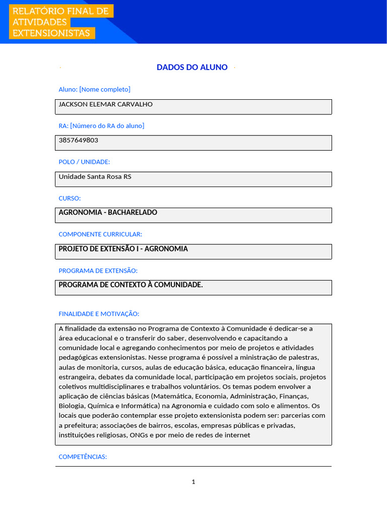 Proj Ext Agro Comunid Agro Susten | PDF | Agricultura | Sustentabilidade
