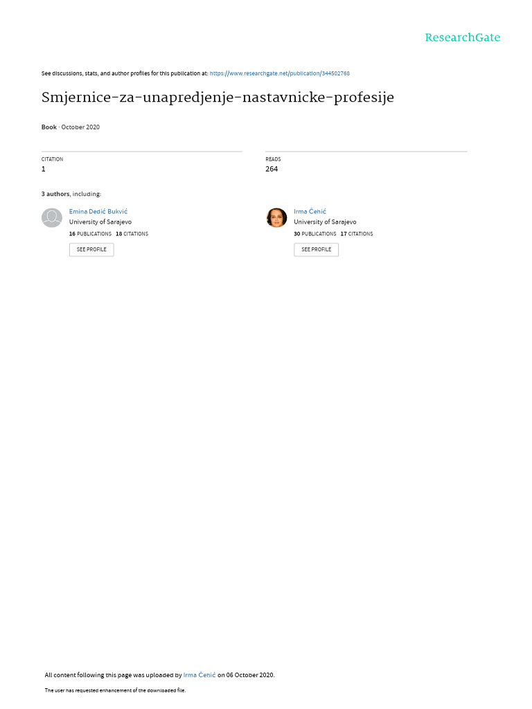 Smjernice Za Unapredjenje Nastavnicke Profesije | PDF