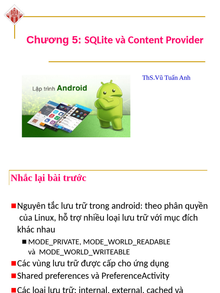 LT Ch5 SQLite Và Conten Provider | PDF
