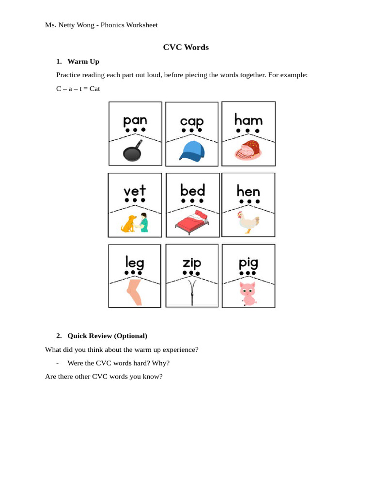 CVC Words Phonics Worksheet Activities | PDF