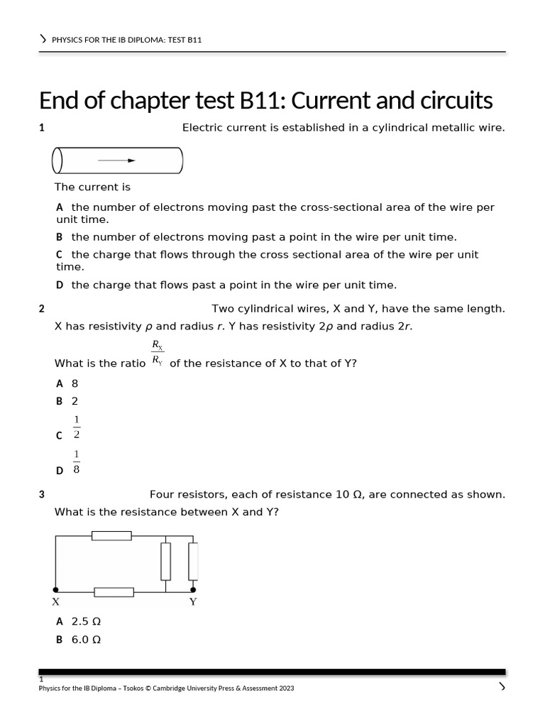Quiz B11 Current and Circuits | PDF | Electric Current | Resistor