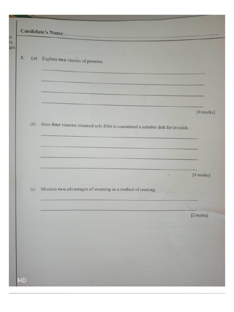 Food and Nutrition Actual Papers Wassce 2025 | PDF