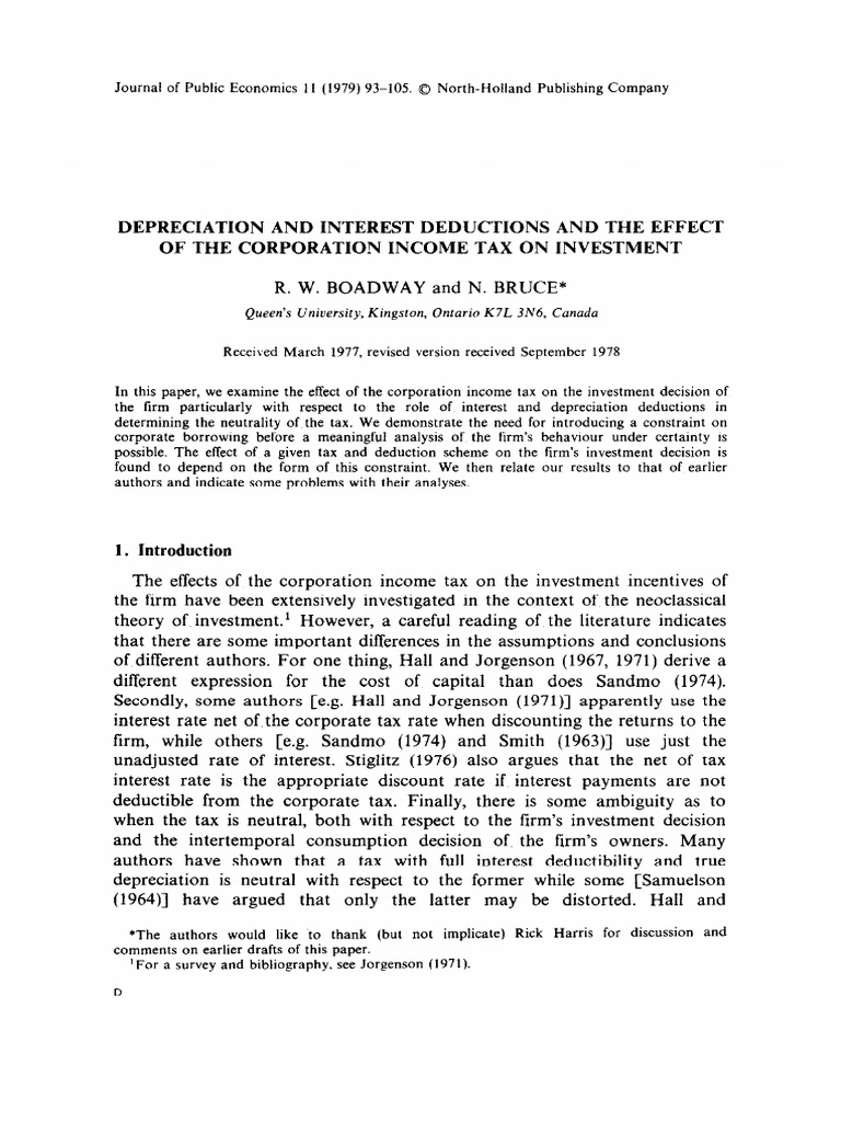 Depreciation and In'rerest Deductions and The Effec'Iof The Corporation ...