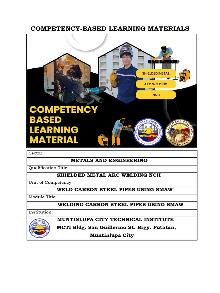 Weld Carbon Steel Plates & Pipes Using SMAW CBLM - L01 - NC II | PDF ...