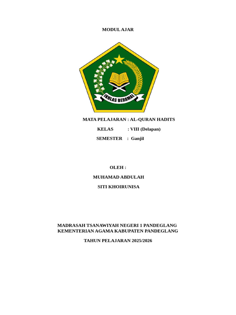 Modul Ajar Al-Quran Hadits Kelas VIII | PDF
