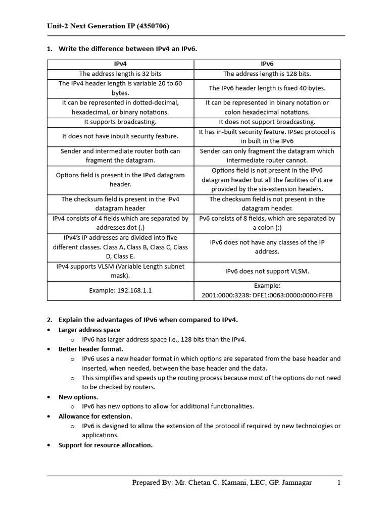 Unit-2-Next Generation IP-QA | PDF | I Pv6 | Internet Protocols