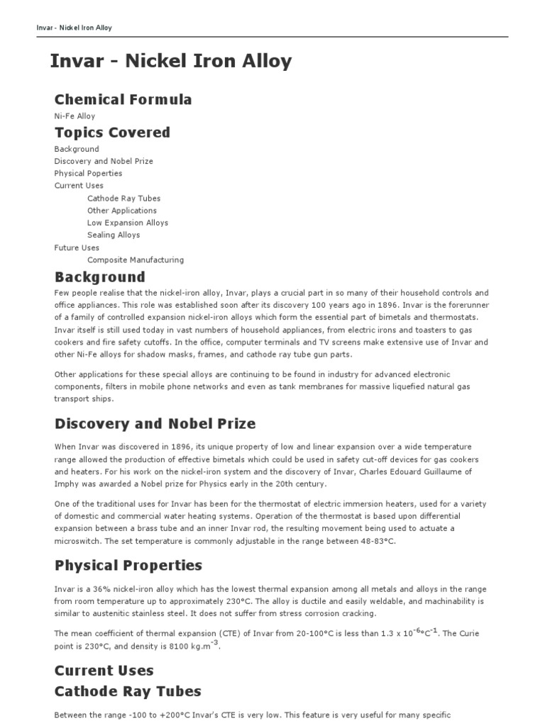 Invar Nickel Iron Alloy | PDF | Composite Material | Thermal Expansion