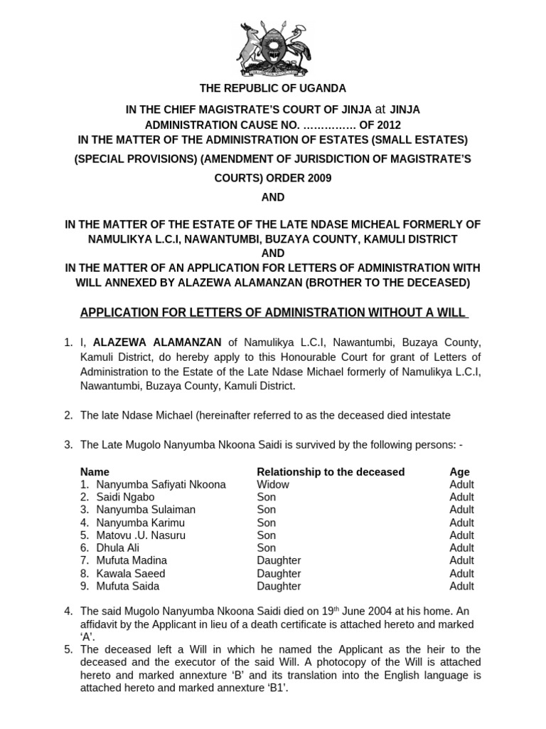 Application For Letters of Adm | PDF | Legal Documents | Justice
