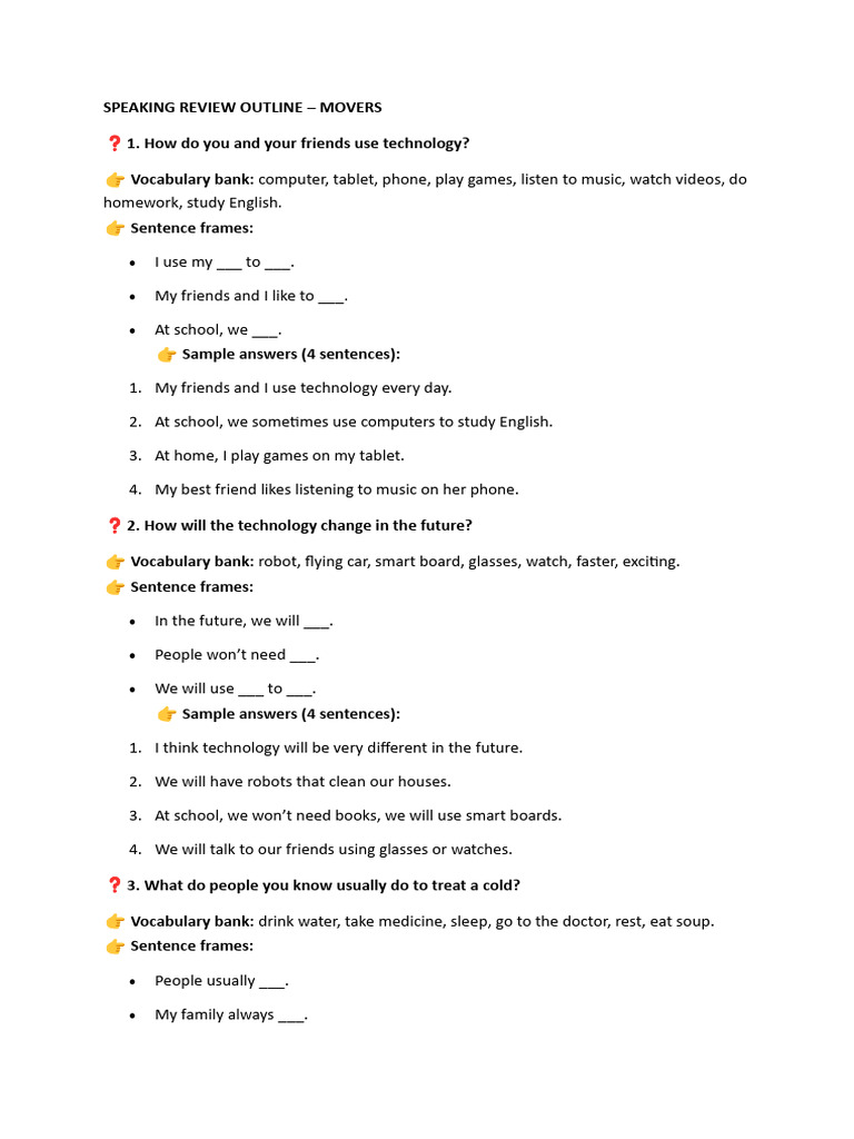 Movers Speaking Review: Technology & Health | PDF
