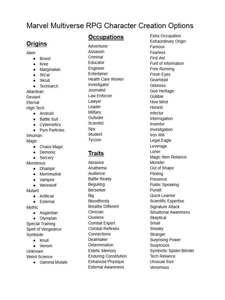 Marvel Multiverse RPG Character Options | PDF | Telepathy