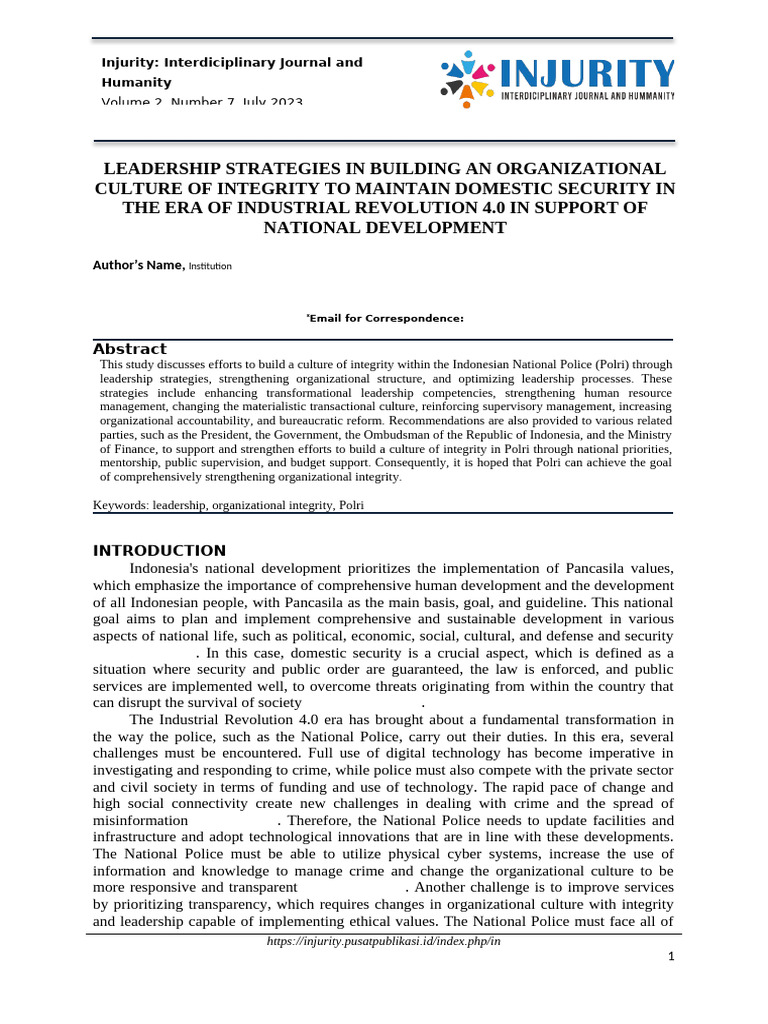 Building Integrity in Indonesian Police | PDF | Leadership ...