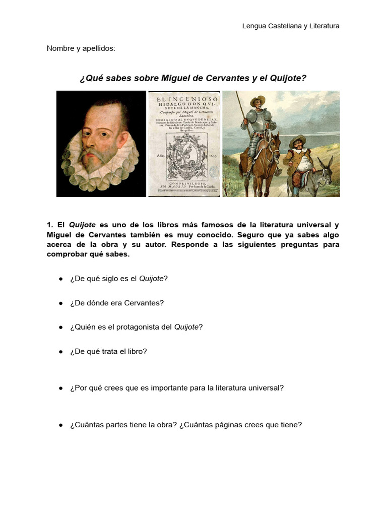 Conociendo a Cervantes y El Quijote | PDF