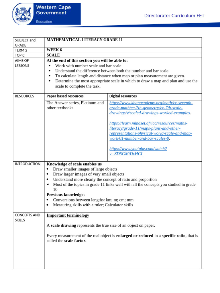Grade 11 Mathematical Literacy: Scale Concepts | PDF | Ratio | Map