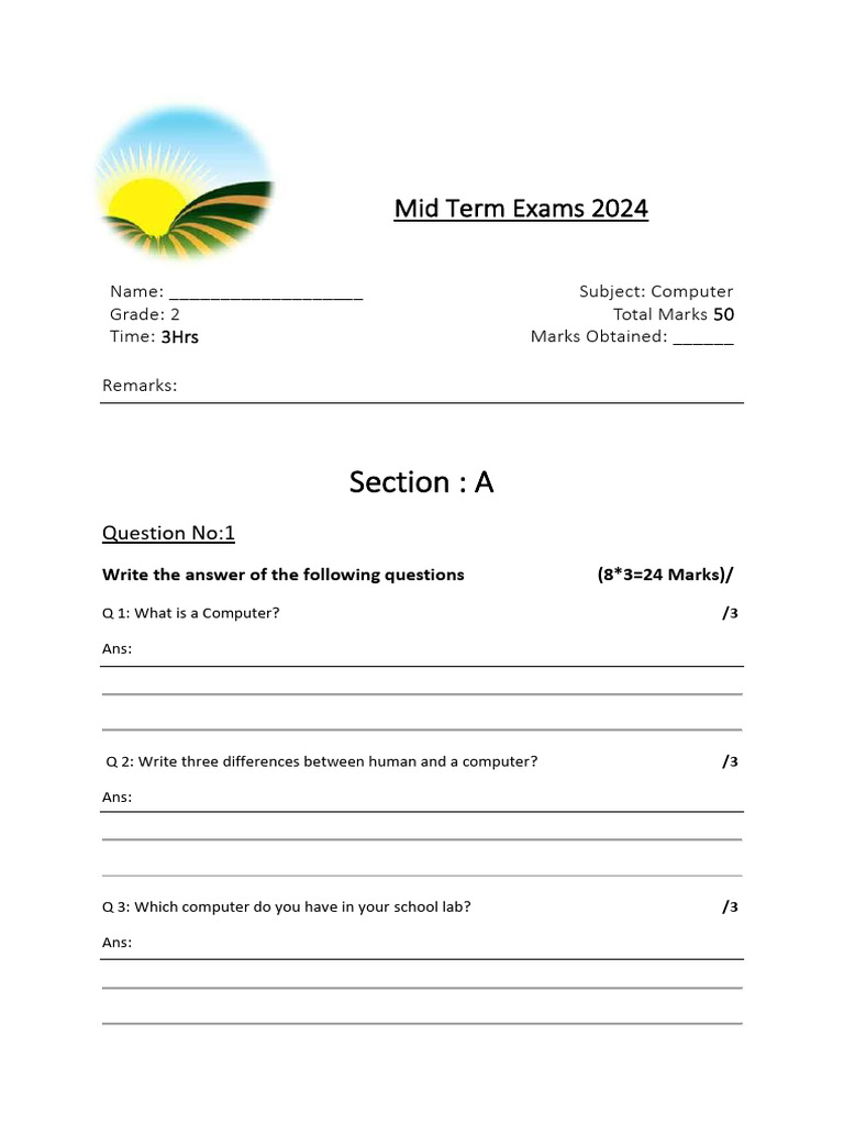 Grade 2 Computer Exam Paper 2024 | PDF | Computer Monitor | Office ...