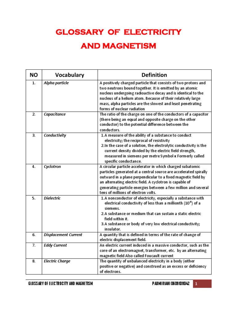 Glossary of Electricity and Magnetism Mid | PDF | Electricity ...
