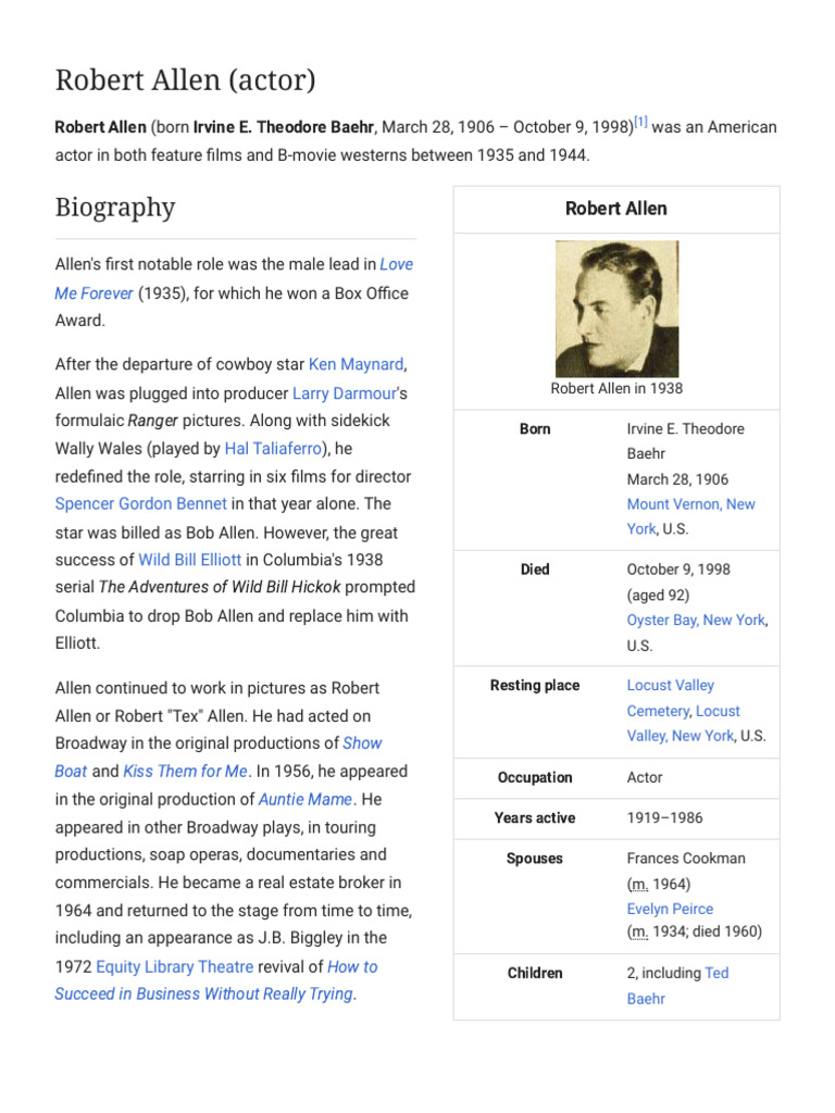 Robert Allen: Actor Biography | PDF