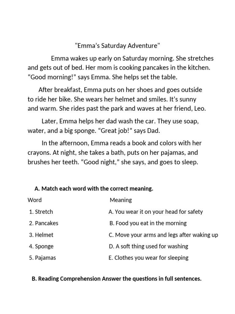 Emma's Fun Saturday Activities | PDF