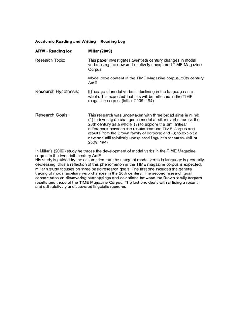 Reading Log 1 | PDF