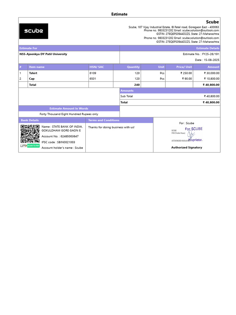 Scube Estimate for NSS University | PDF | International Finance ...