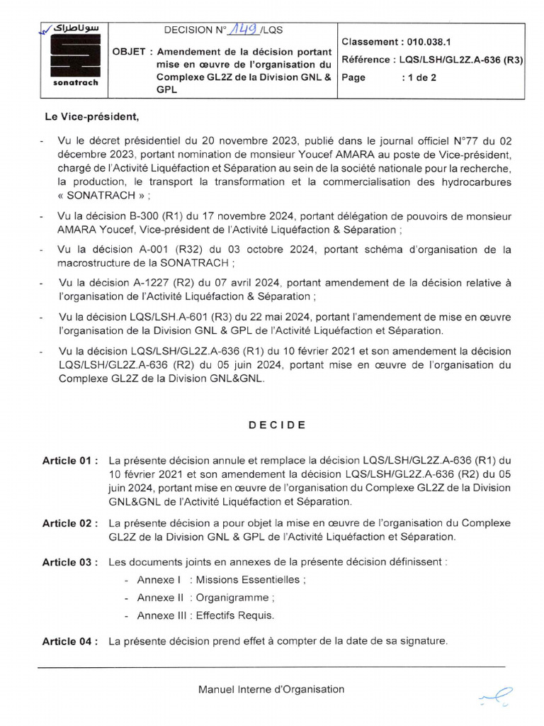 Organisation Du Complexe GL2Z 2024 | PDF