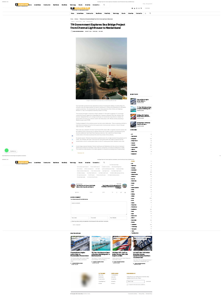 Sea Bridge Project From Chennai Lighthouse To Neelankarai - Latest TN ...